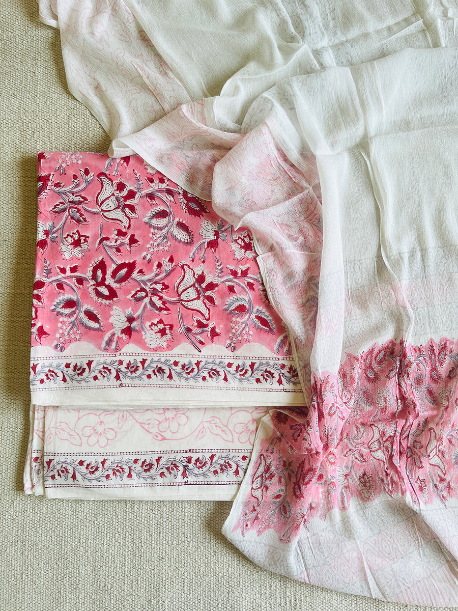 UNSTITCHED CHERRY BLOSSOM COTTON SUIT – The Pink Tint Store