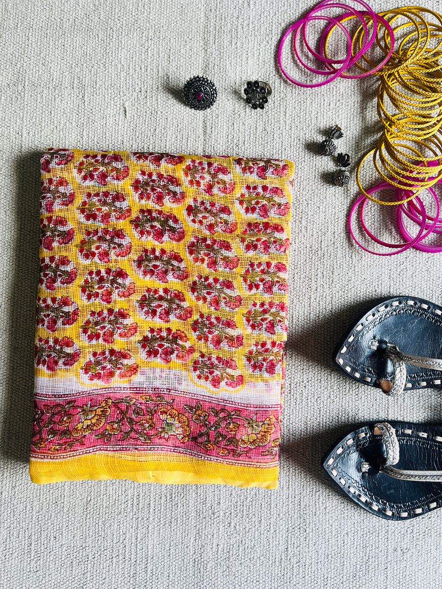 FLORAL BOOTIES KOTA DORIA UNSTITCHED SUIT- SUNSHINE – The Pink Tint Store
